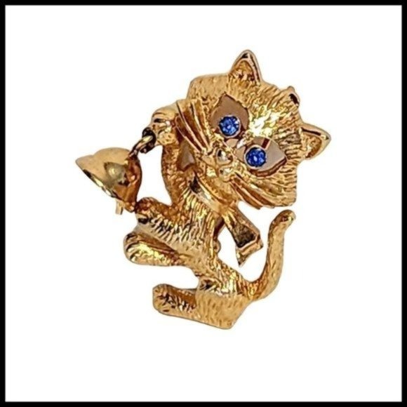 Avon | Jewelry | Vintage Avon Cat With Blue Rhinestone Eyes Dangle Bell ...